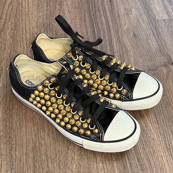 Converse | Shoes | Converse Black And Gold Spiked Studded Sneakers ...